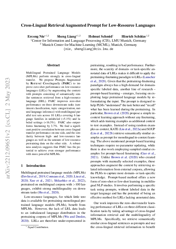 (PDF) Cross-Lingual Retrieval Augmented Prompt for Low-Resource Languages