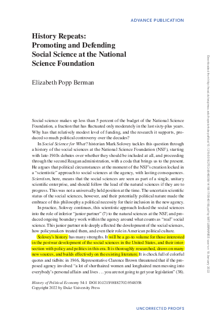 (PDF) Elizabeth Popp Berman review of Social Science for What? (2020 ...