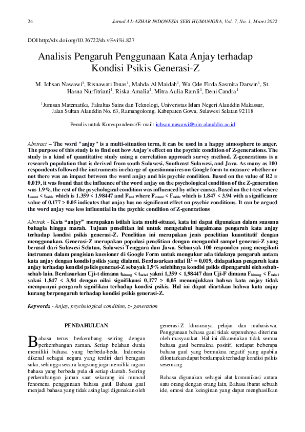 (PDF) Analisis Pengaruh Penggunaan Kata Anjay terhadap Kondisi Psikis Generasi-Z
