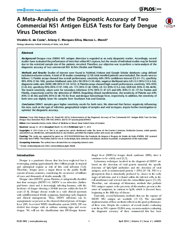 Pdf A Meta Analysis Of The Diagnostic Accuracy Of Two Commercial Ns1 Antigen Elisa Tests For