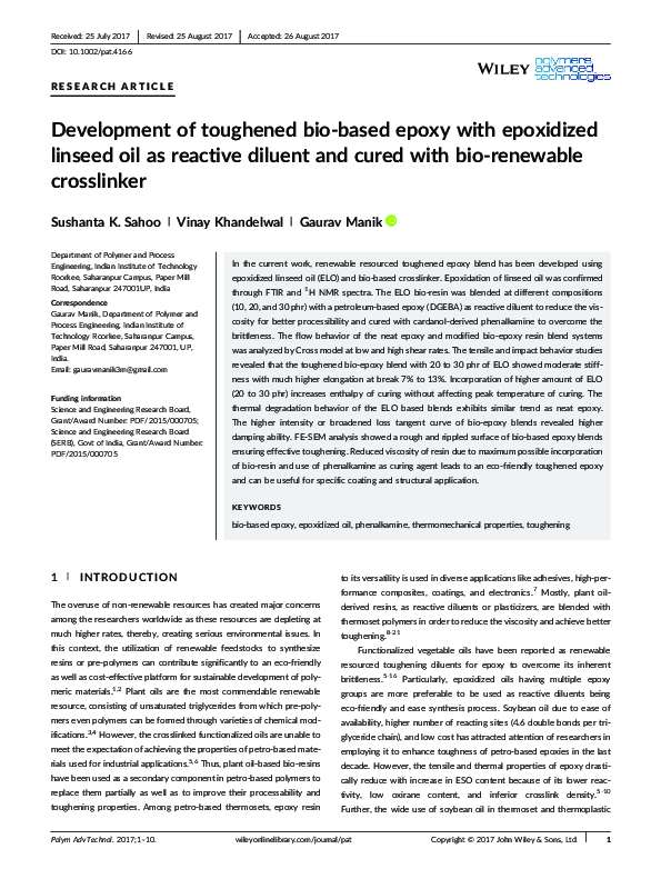 (PDF) Development of toughened bio-based epoxy with epoxidized linseed ...