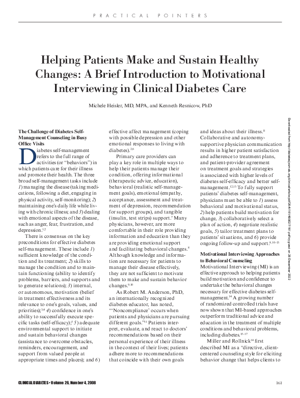 (PDF) Helping Patients Make and Sustain Healthy Changes: A Brief Introduction to Motivational ...