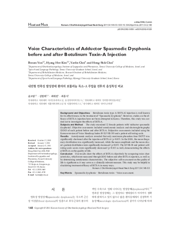 (PDF) Voice Characteristics of Adductor Spasmodic Dysphonia before and ...