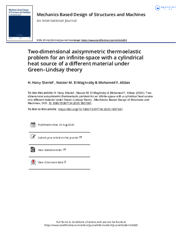 Pdf Two Dimensional Axisymmetric Thermoelastic Problem For An Infinite Space With A