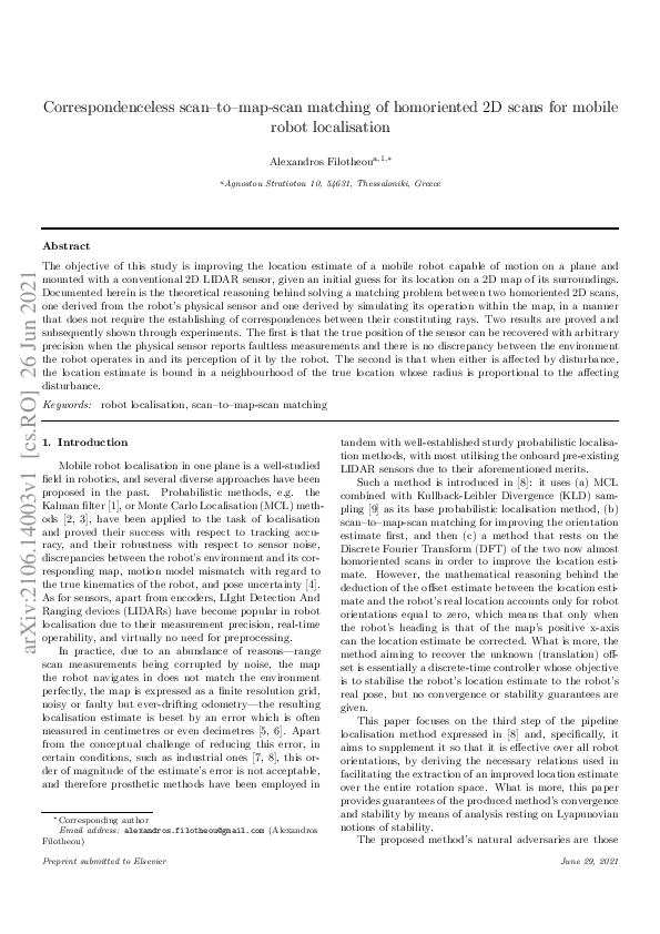 Pdf Correspondenceless Scan To Map Scan Matching Of Homoriented 2d