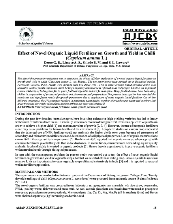 (PDF) Effect of Novel Organic Liquid Fertilizer on Growth and Yield in ...