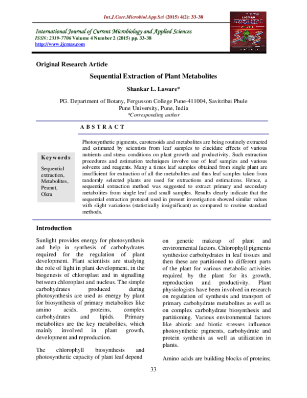 (PDF) Sequential Extraction of Plant Metabolites