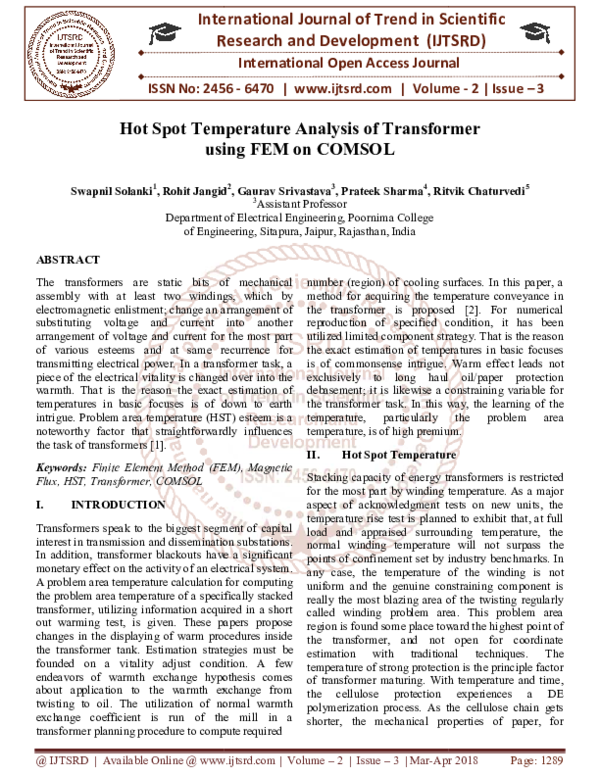 (PDF) Hot Spot Temperature Analysis of Transformer using FEM on COMSOL
