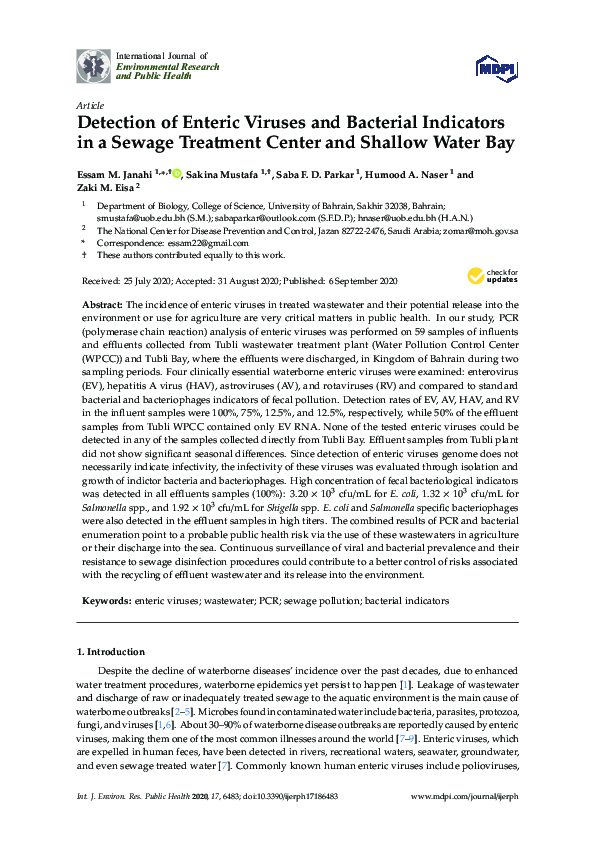 Pdf Detection Of Enteric Viruses And Bacterial Indicators In German Environmental Waters