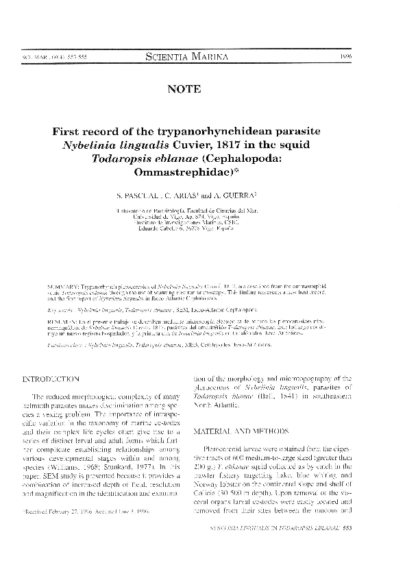 (PDF) First record of the trypanorhynchidean parasite Nybelina ...