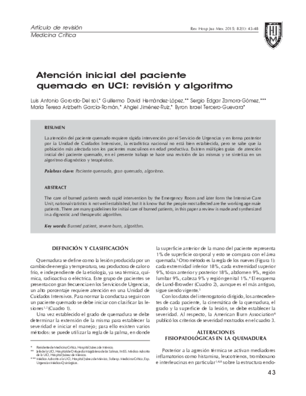 (PDF) Atención inicial del paciente quemado en UCI: revisión y algoritmo