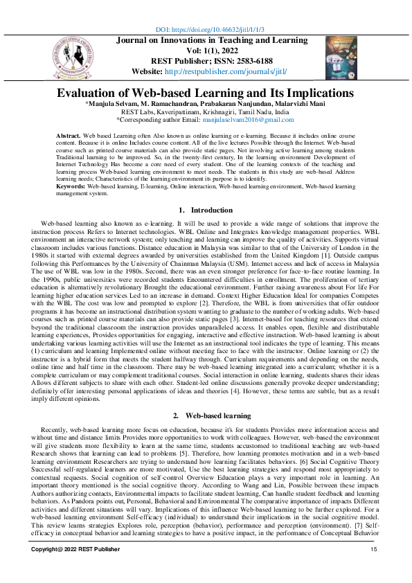 (PDF) Evaluation of Web-based Learning and Its Implications