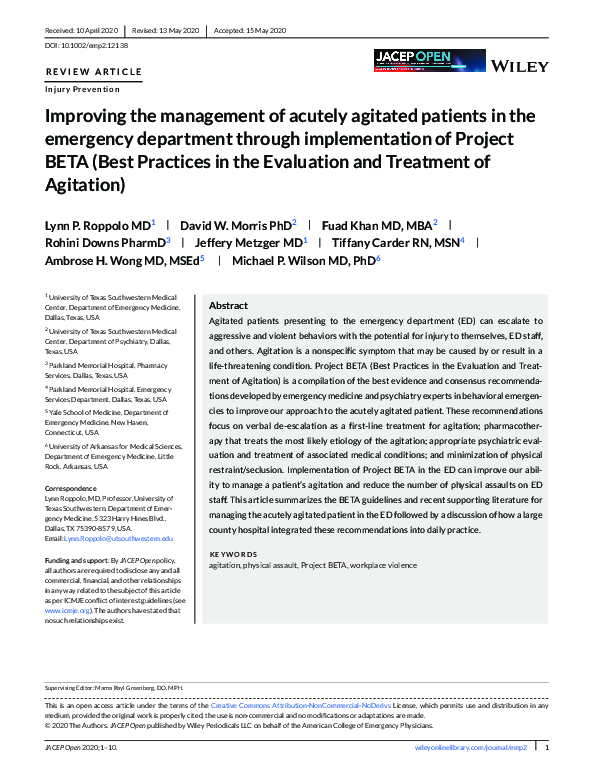 (PDF) Improving the management of acutely agitated patients in the ...