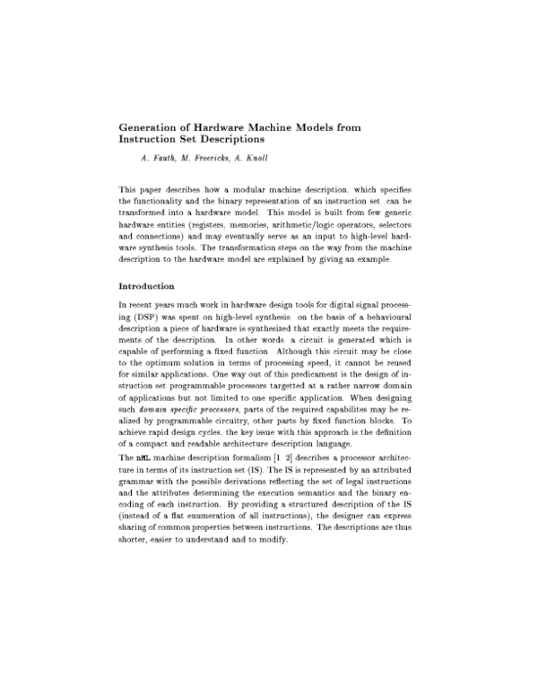 (PDF) Generation of hardware machine models from instruction set ...
