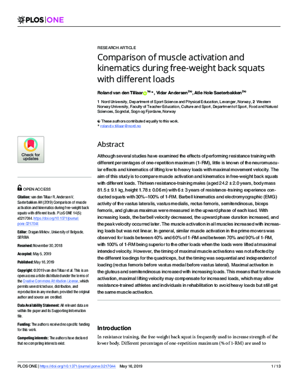 (PDF) Comparison of muscle activation and kinematics during free-weight ...