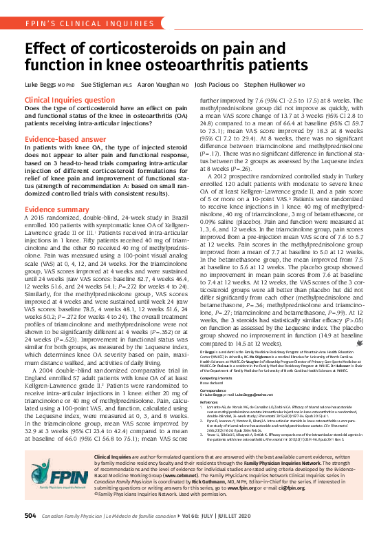 (PDF) Effect of corticosteroids on pain and function in knee ...
