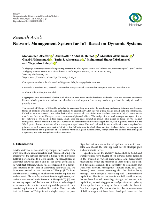 Pdf Network Management System For Iot Based On Dynamic Systems