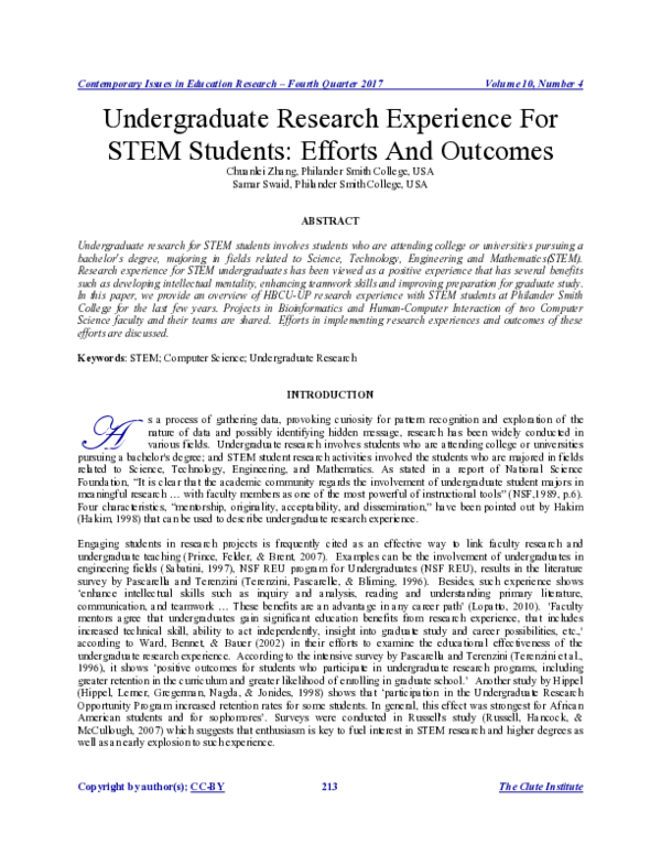 (PDF) Undergraduate Research Experience For STEM Students: Efforts And ...