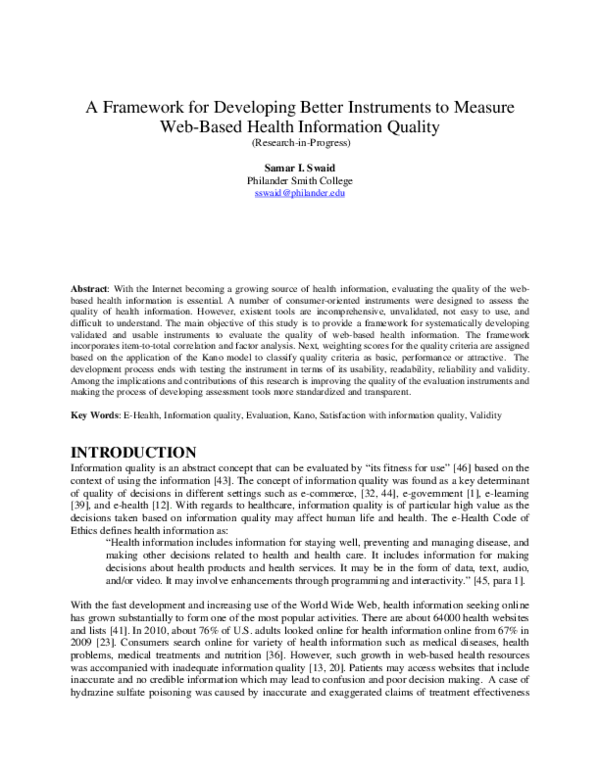 (PDF) A framework for developing better instruments to measure web based health information quality