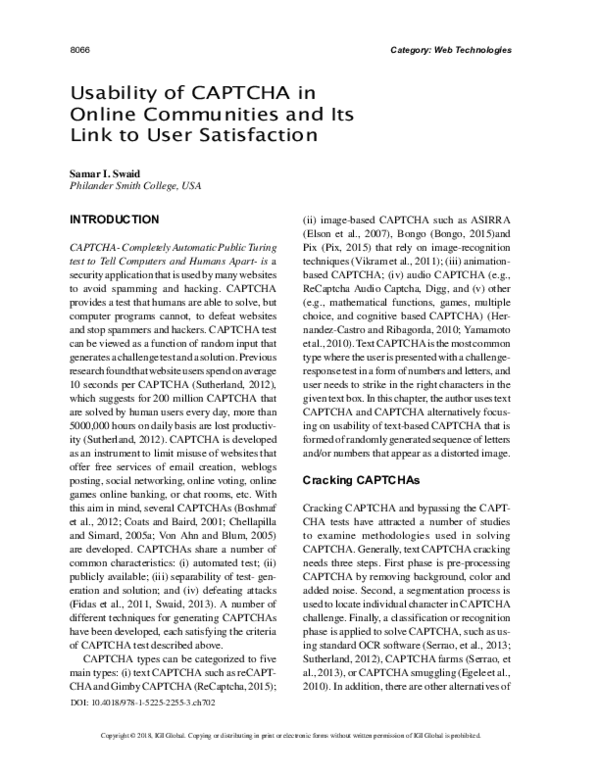 (PDF) Usability of CAPTCHA in Online Communities and Its Link to User ...