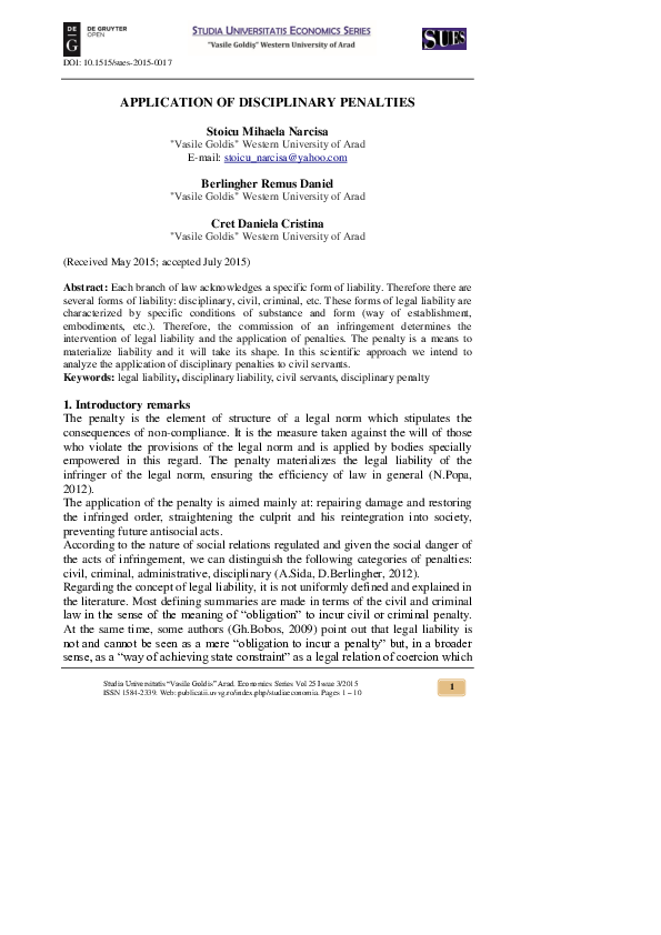 (PDF) Application of Disciplinary Penalties