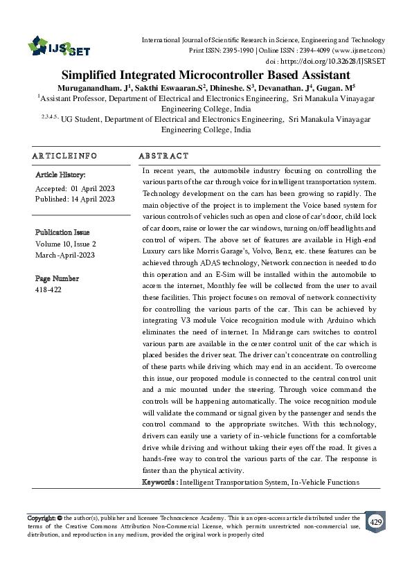 (PDF) Simplified Integrated Microcontroller Based Assistant
