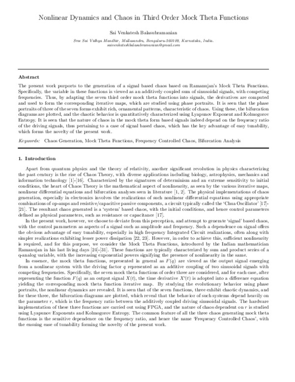 (PDF) Nonlinear Dynamics and Chaos in Third Order Mock Theta Functions