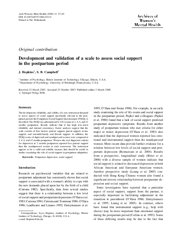 (PDF) Development and validation of a scale to assess social support in ...