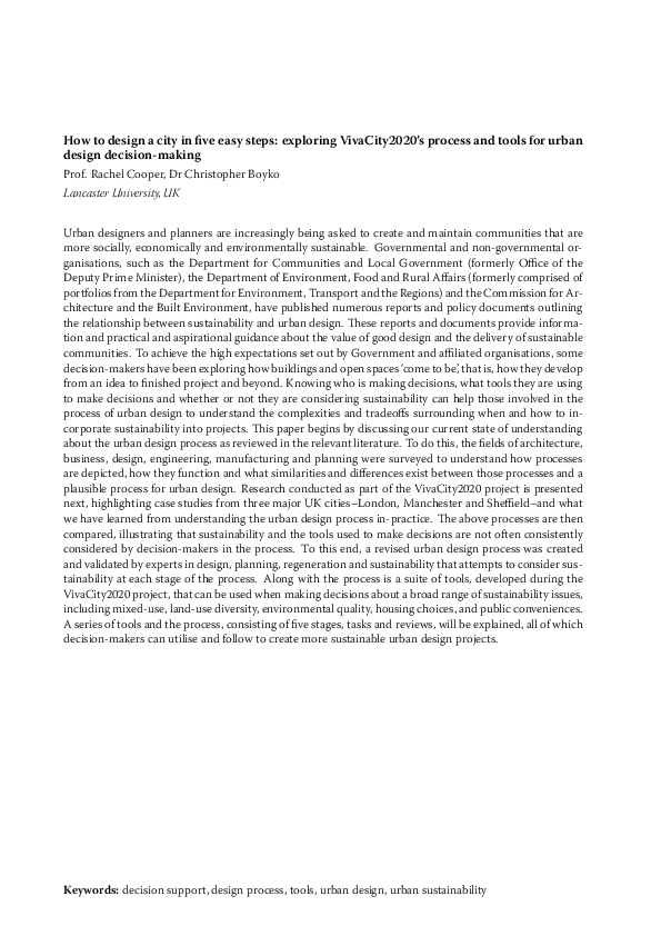 (PDF) How to design a city in five easy steps: exploring VivaCity2020’s ...