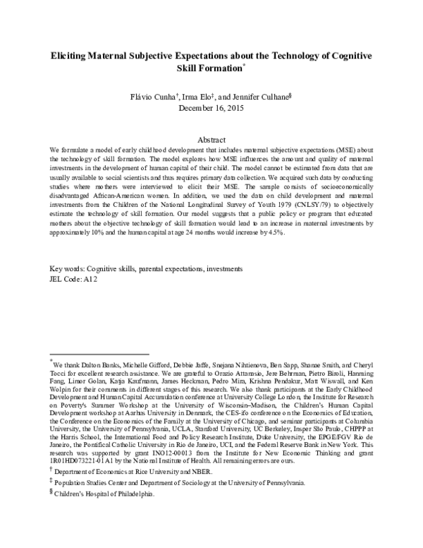 (PDF) Maternal Expectations and Child Skill Formation Investments