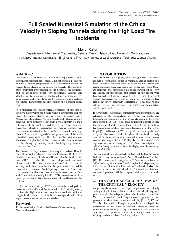 (PDF) Full Scaled Numerical Simulation of the Critical Velocity in Sloping Tunnels during the ...