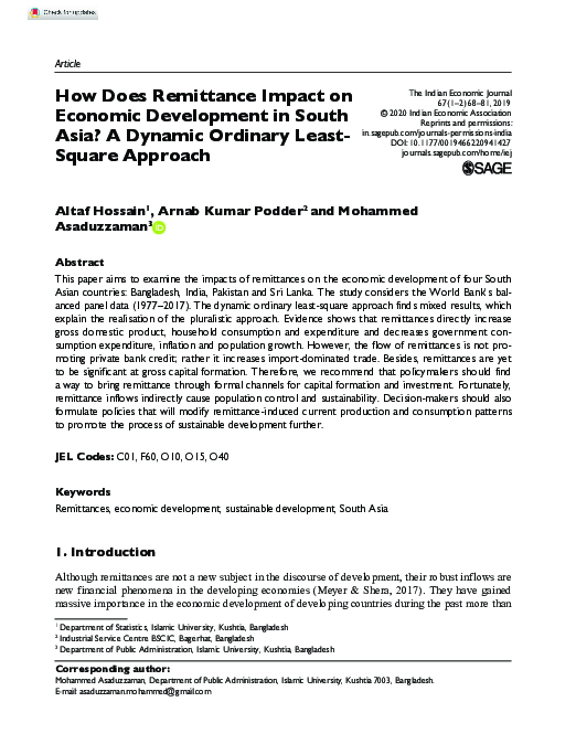 (PDF) How Does Remittance Impact on Economic Development in South Asia ...