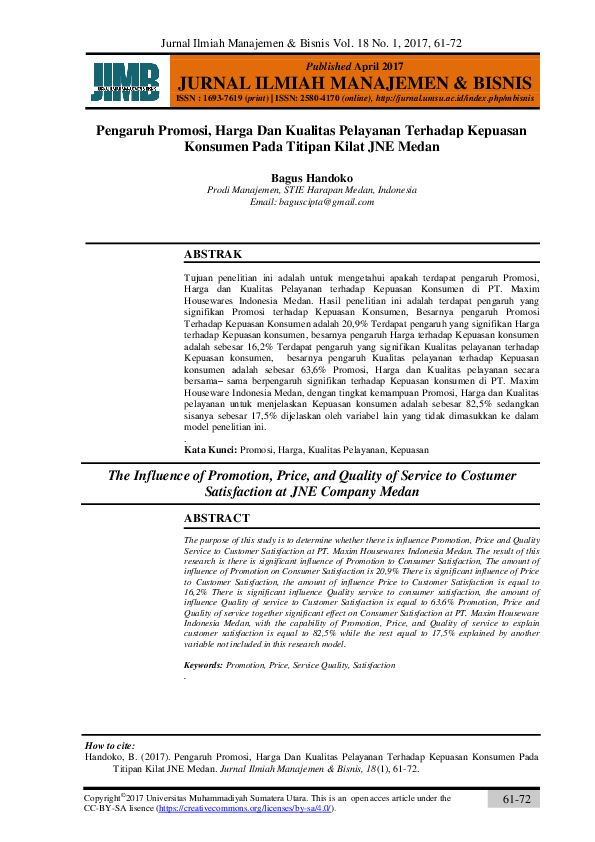 (PDF) Pengaruh Promosi, Harga Dan Kualitas Pelayanan Terhadap Kepuasan Konsumen Pada Titipan ...