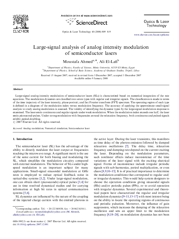 Pdf Large Signal Analysis Of Analog Intensity Modulation Of