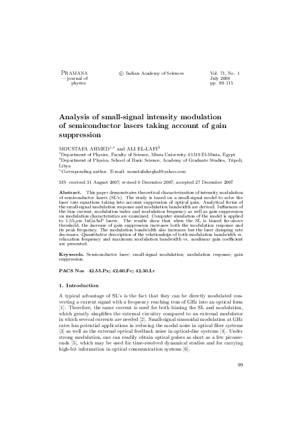 (PDF) Analysis of small-signal intensity modulation of semiconductor ...