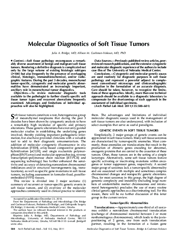 (PDF) Molecular diagnostics of soft tissue tumors