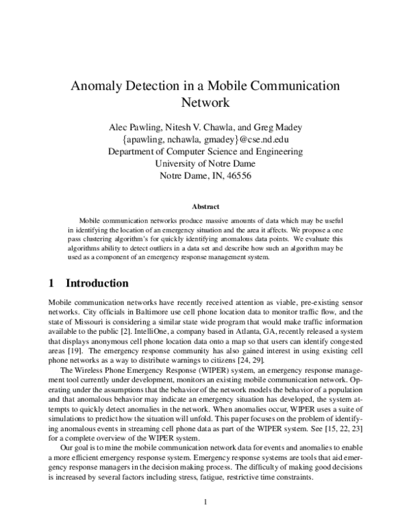 Pdf Anomaly Detection In A Mobile Communication Network