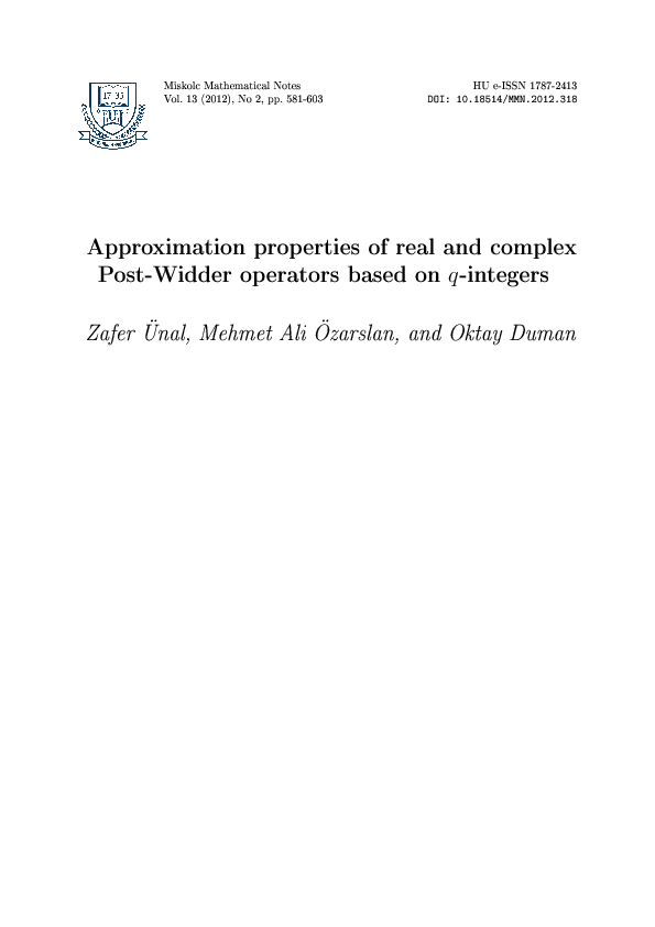 (PDF) Approximation properties of real and complex Post-Widder operators based on $q$-integers