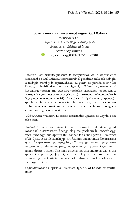 (PDF) El discernimiento vocacional según Karl Rahner