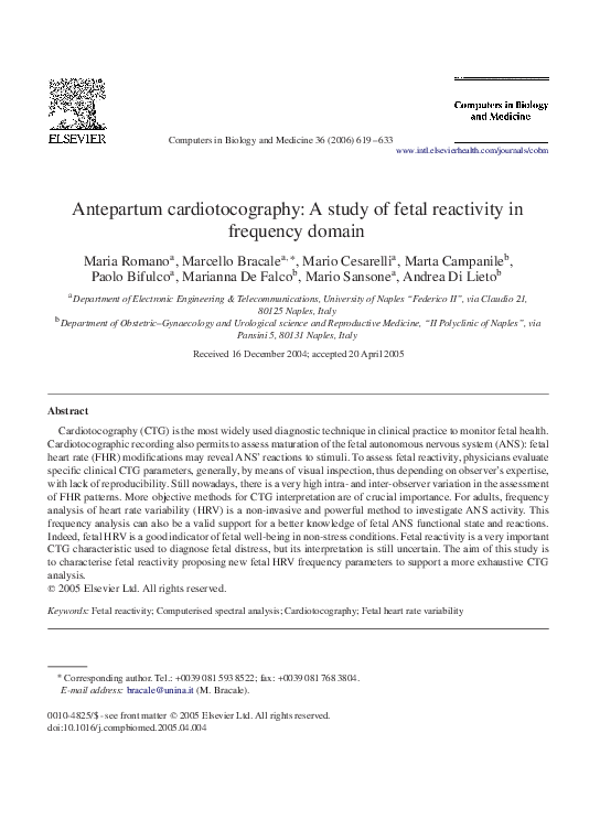 (PDF) Antepartum cardiotocography: A study of fetal reactivity in frequency domain