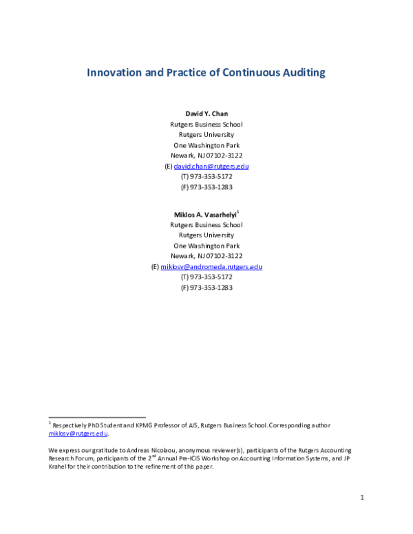 (PDF) Innovation and practice of continuous auditing