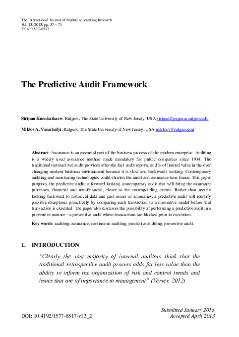 (PDF) The Predictive Audit Framework | miklos vasarhelyi - Academia.edu