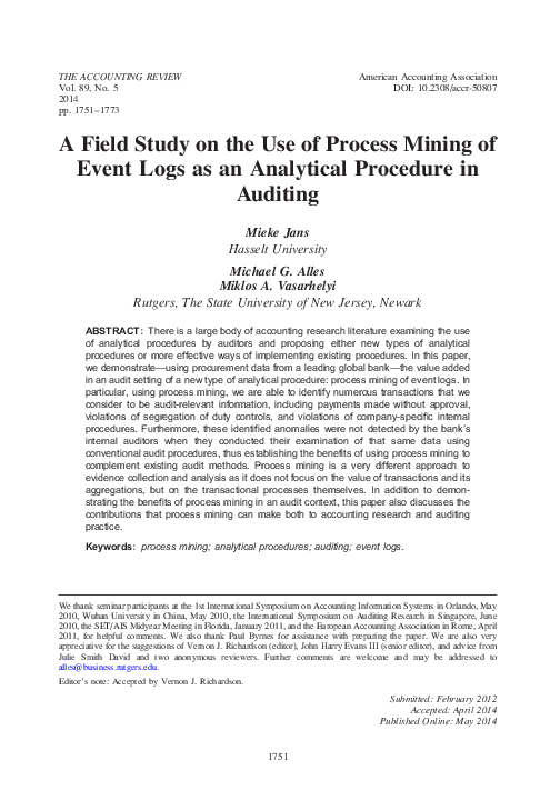 (PDF) A Field Study on the Use of Process Mining of Event Logs as an ...
