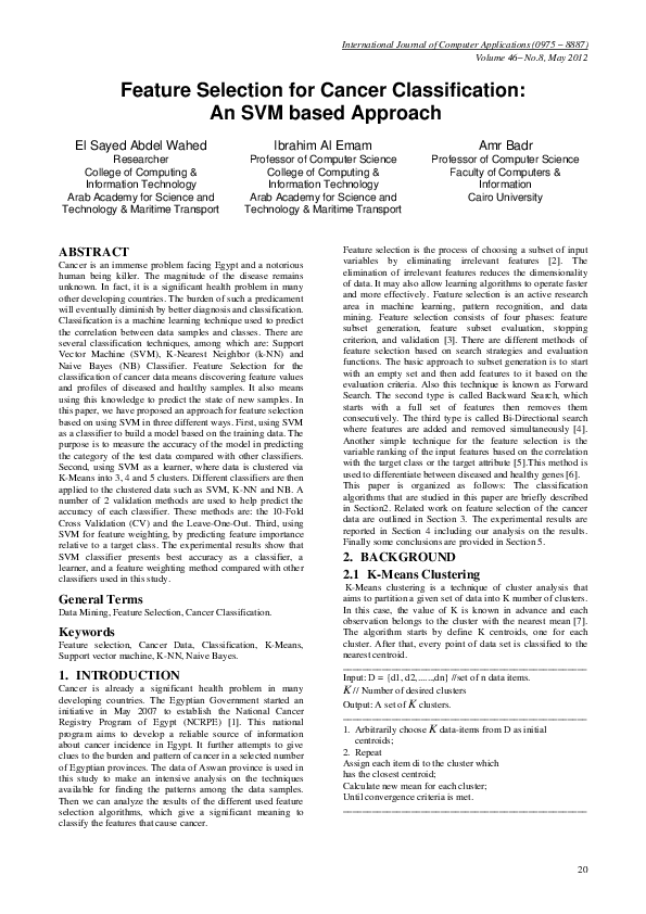 Pdf Feature Selection For Cancer Classification A Signal To Noise