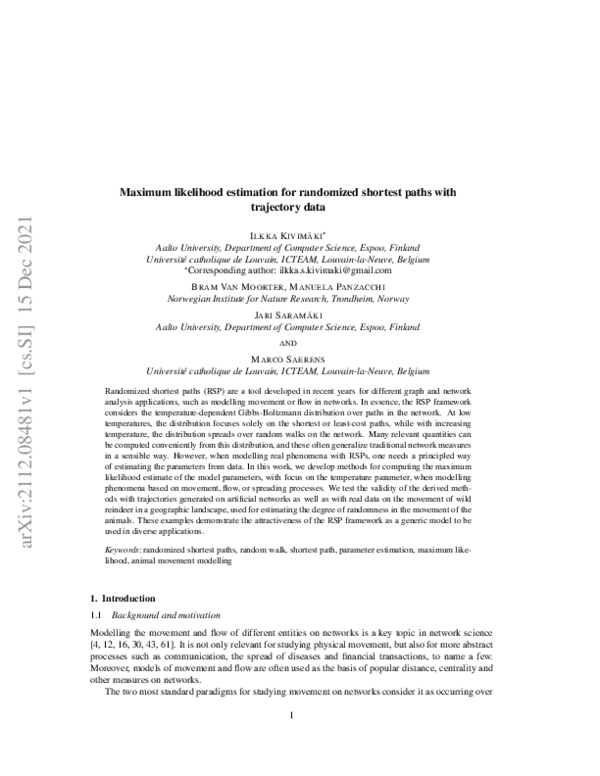 Pdf Maximum Likelihood Estimation For Randomized Shortest Paths With Trajectory Data