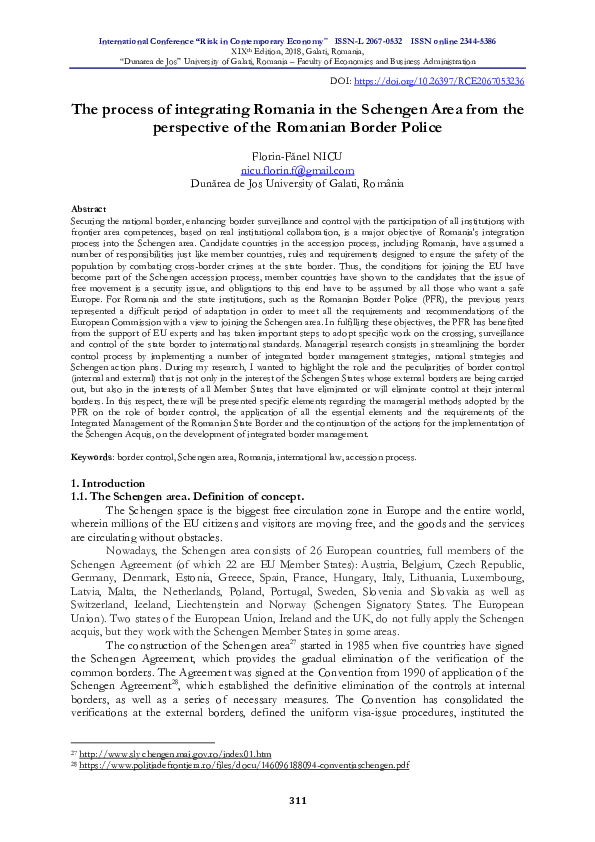 (PDF) The process of integrating Romania in the Schengen Area from the ...