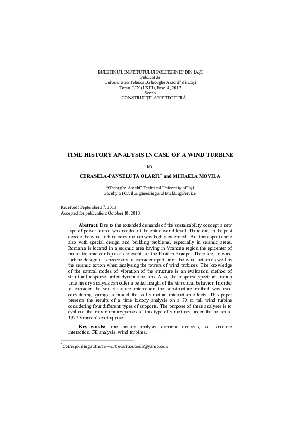 (PDF) Time History Analysis in Case of a Wind Turbine