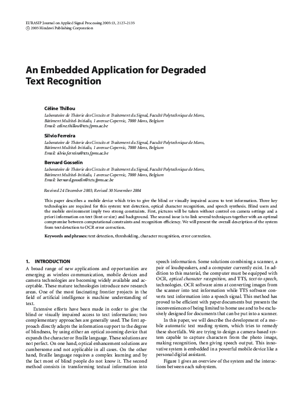 (PDF) An Embedded Application for Degraded Text Recognition