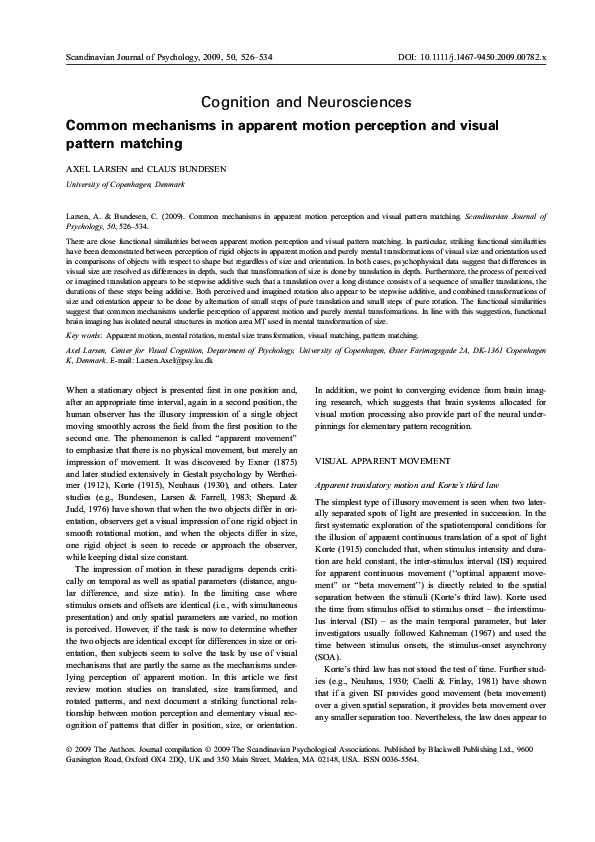 (PDF) Common mechanisms in apparent motion perception and visual pattern matching
