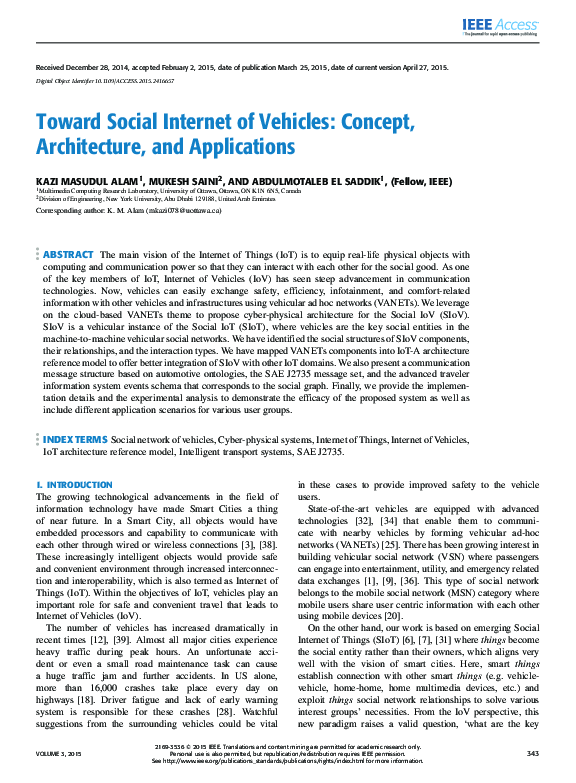 Pdf Toward Social Internet Of Vehicles Concept Architecture And Applications